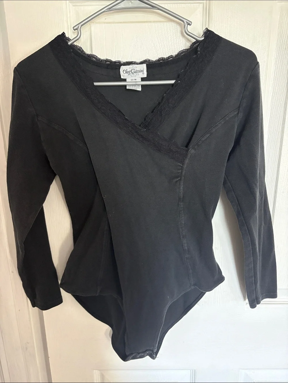 Oleg Cassini | Tops | Oleg Cassini Black Lacetrim Wrapfront Long Sleeve ...